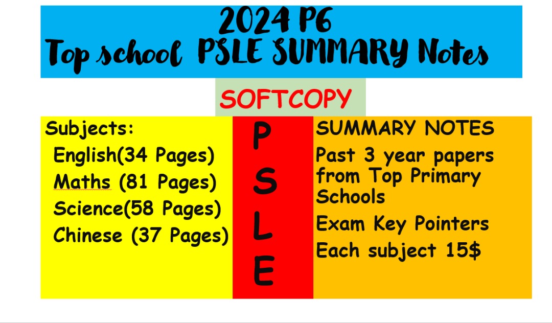 ⚡️ PSLE Summary Notes from Top schools & PRELIM 2024 /PSLE Past 13 Year ...