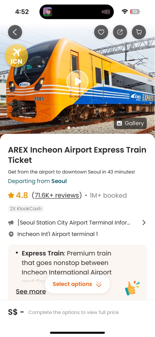 AREX Incheon Airport Express Train Ticket, Hobbies & Toys, Travel ...