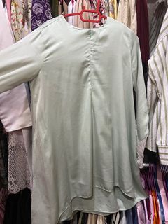Baju kurung raya soft sage green, Women's Fashion, Muslimah Fashion ...