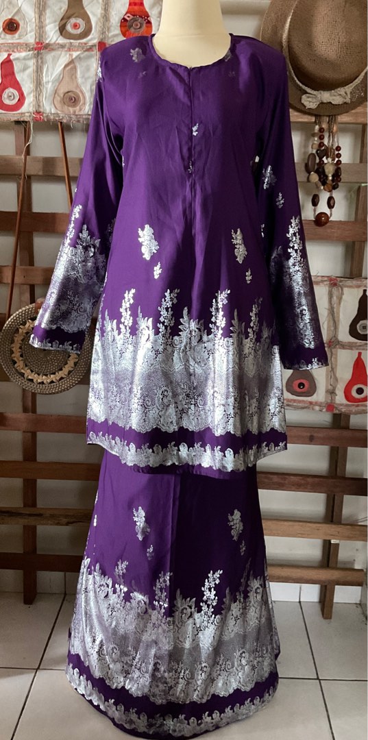 Baju Kurung Songket Shiny Floral Purple Color, Women's Fashion ...