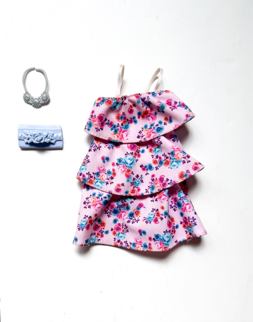 Barbie Clothes: Pink Floral Dress with 2 Accessories for Dolls ...