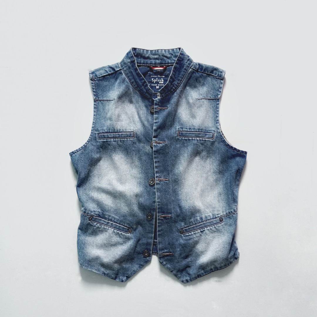 Blue Denim Vest - Splash DNM Indigo Goods, Men's Fashion, Tops & Sets ...