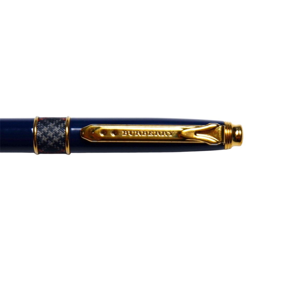 BURBERRY Classic Textured Burberry Check Fabric Navy Gold Accent ...