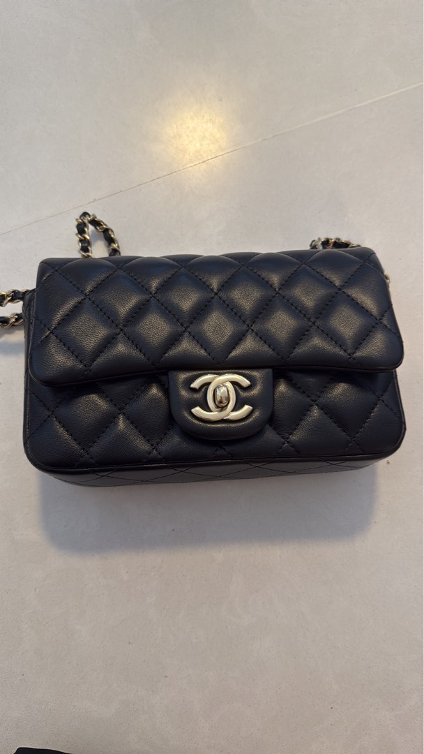 Chanel Extra Mini Rectangle Classic Flap in Black lambskin and GHW ...