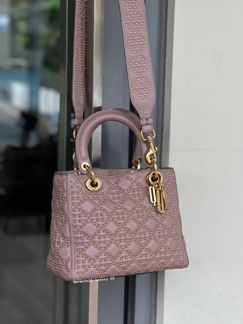Christian Dior Lady Dior Studded Supple Blush Pink AGHW, Luxury, Bags ...