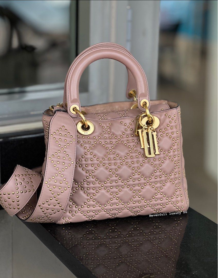Christian Dior Lady Dior Studded Supple Blush Pink AGHW, Luxury, Bags ...