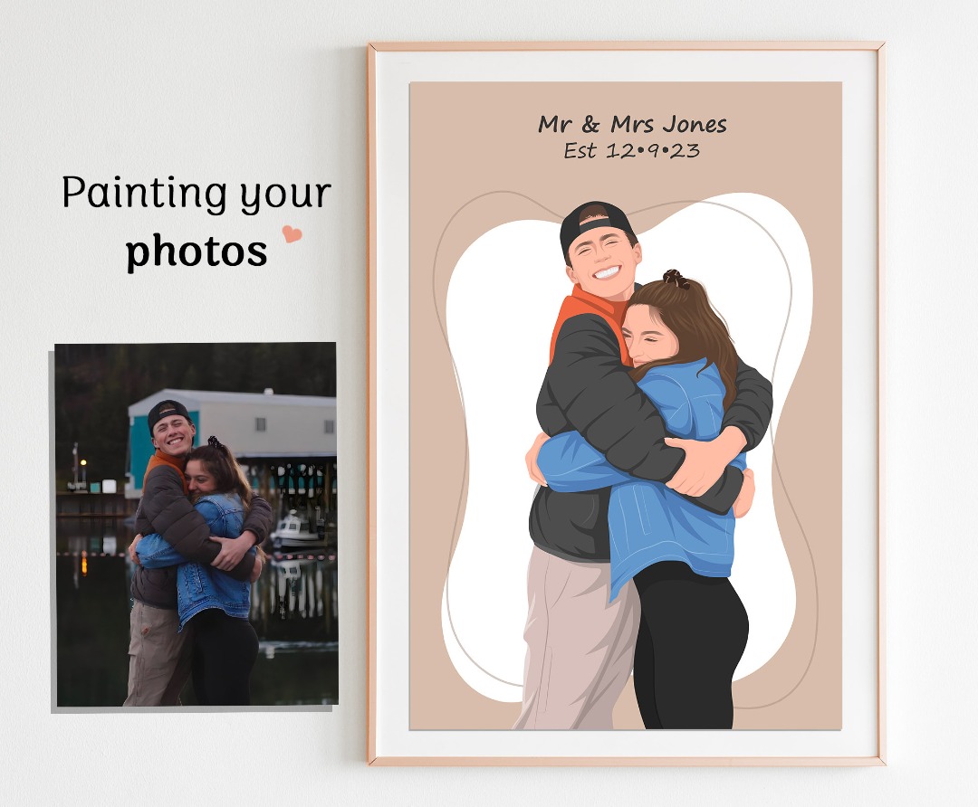 couple portrait, gift for couple, faceless portrait, engagement drawing ...