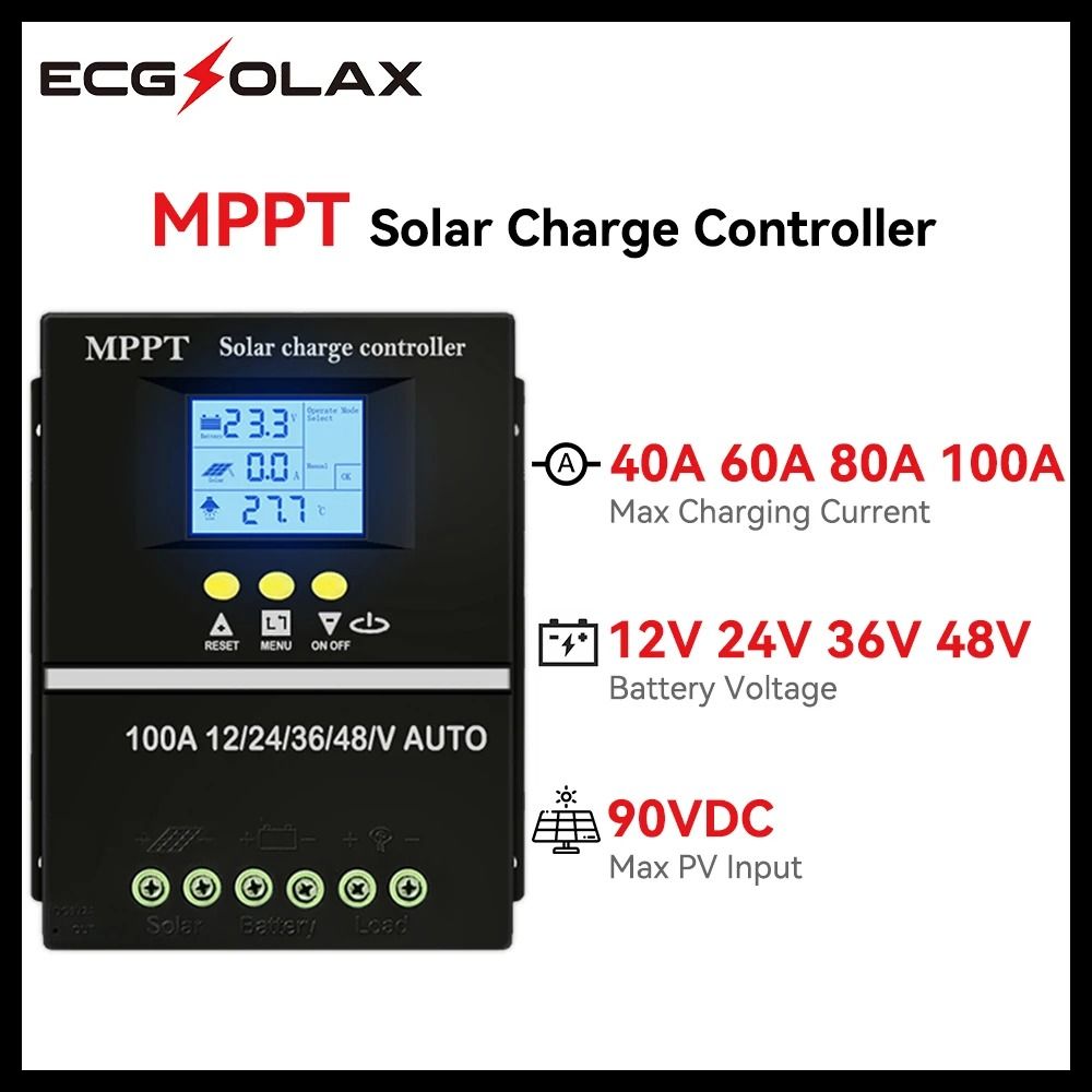ECGSOLAX 100A 80A 60A 40A MPPT Solar Charge Controller 12V 24V 36V 48V Auto Solar PV Battery ...