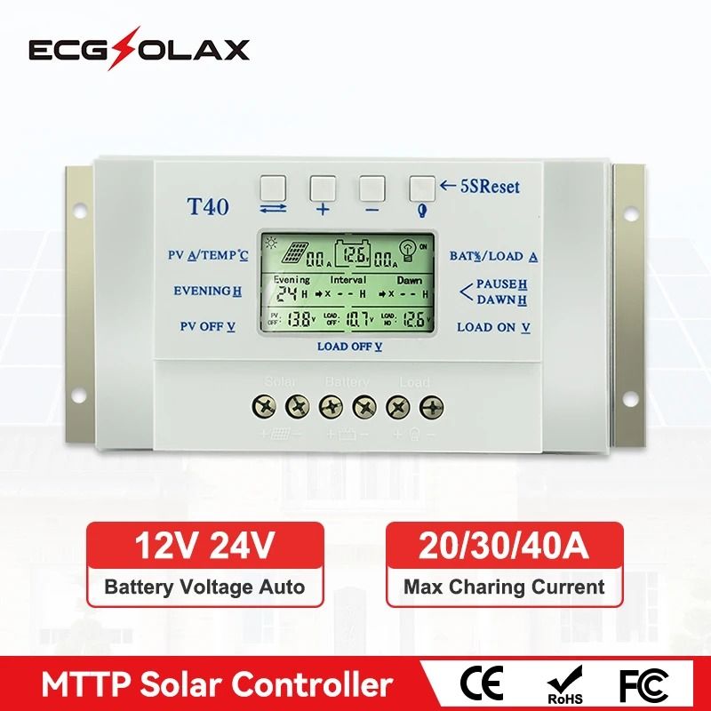 ECGSOLAX 20A 30A 40A MPPT Solar Charge Controller 12V 24V Auto Solar Panel Regulator With Load ...