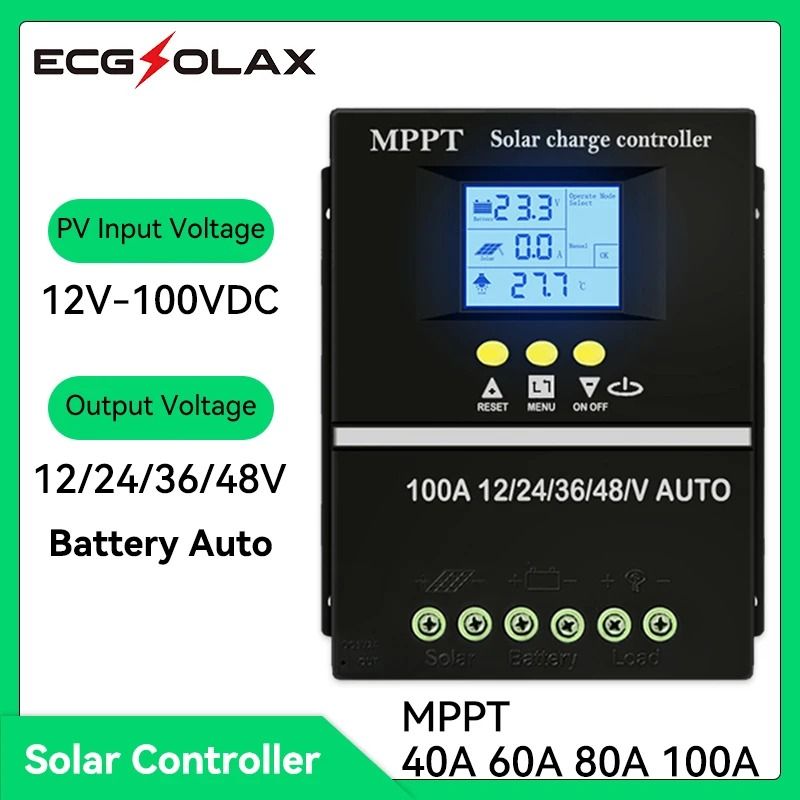 ECGSOLAX 40A 60A 80A 100A MPPT Solar Charge Controller 12V 24V 36V 48V Auto With Dual USB Solar ...