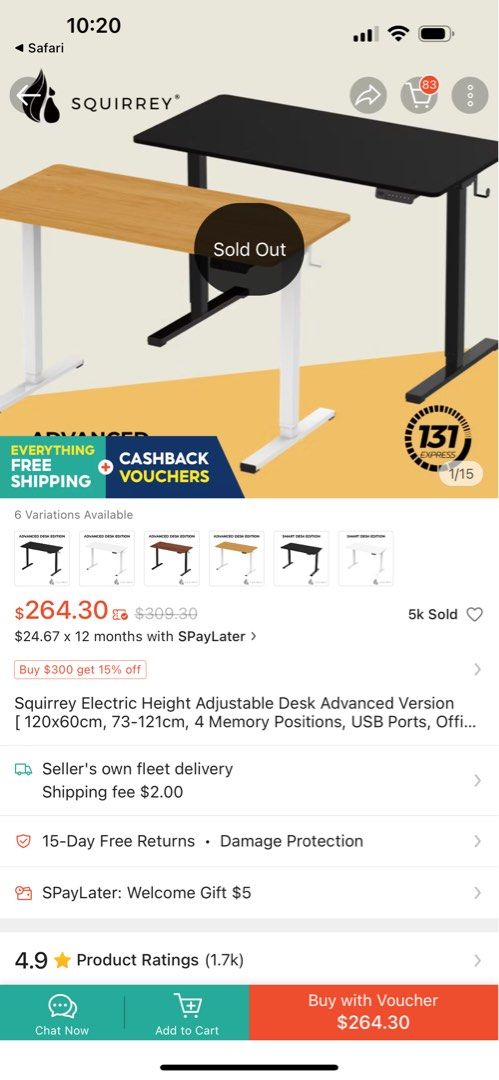 Electric Standing Desk 120cm x 60cm, Furniture & Home Living, Furniture ...