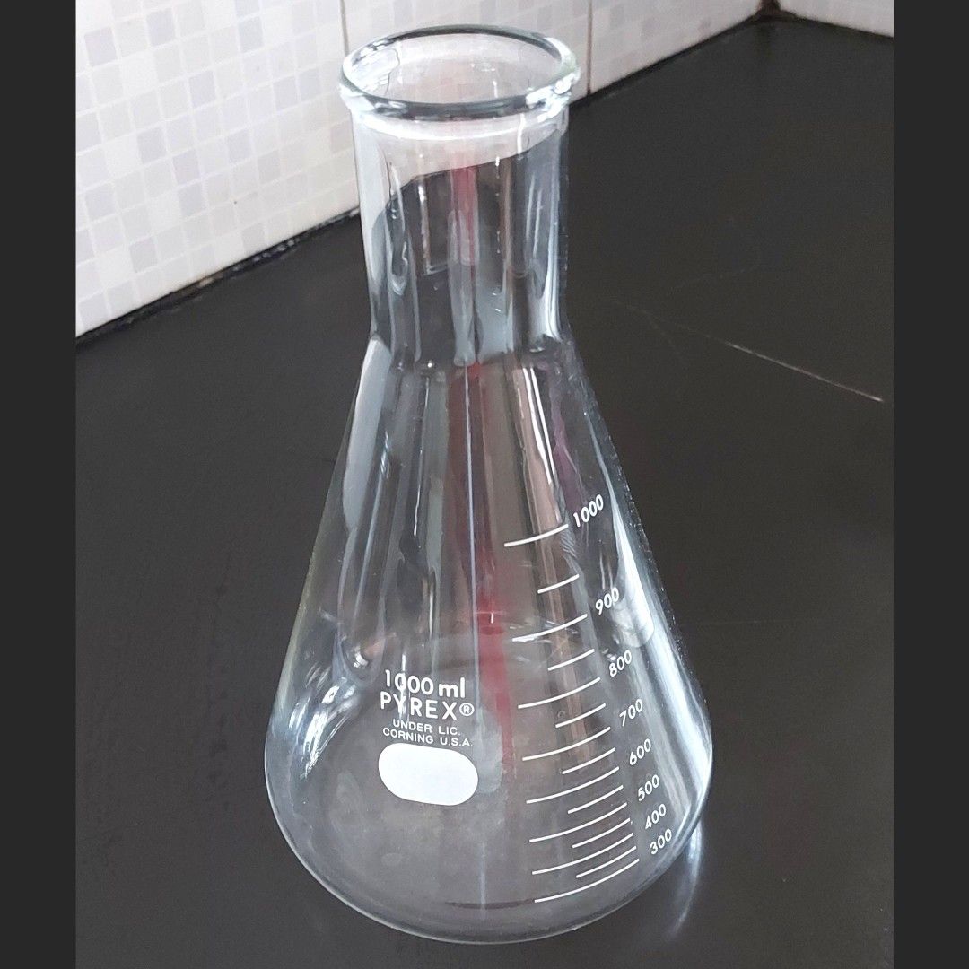 Erlenmeyer flask PYREX 1000 ml alat lab tabung labu 1000 cc (preloved ...