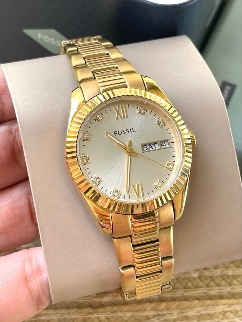 FOSSIL MINI SCARLETTE ALL GOLD DIAL W STONE AUTHENTIC WATCH, Women's ...