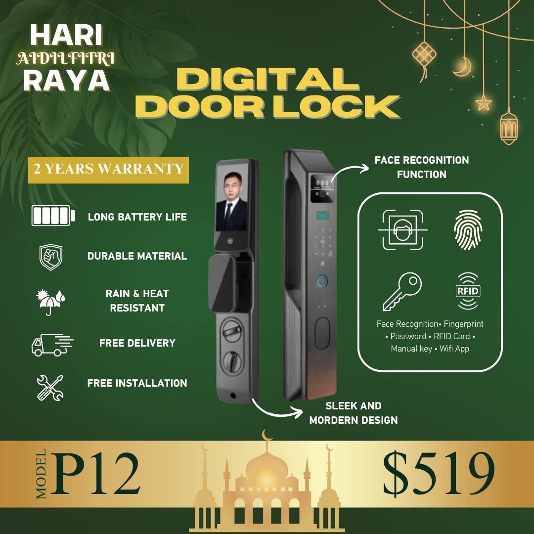 [FREE DELIVERY & INSTALLATION] P12 Digital Door Lock 8 in 1 face ...