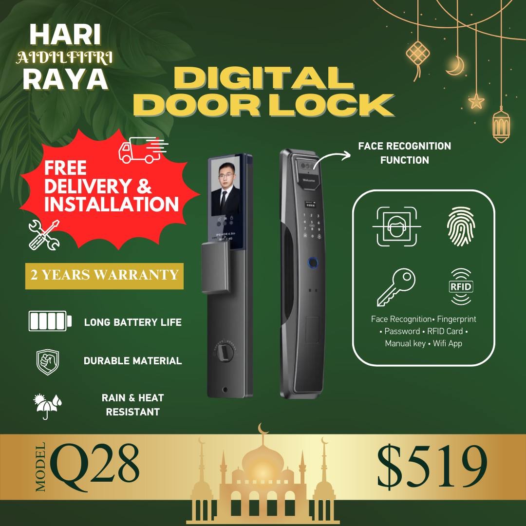 [FREE DELIVERY & INSTALLATION] Q28 Digital Door Lock 8 in 1 face ...