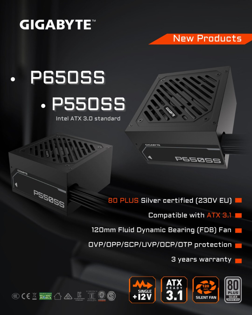 GIGABYTE 80 Plus Silver & Bronze & Gold & Platinum PC PSU Power Supply ...