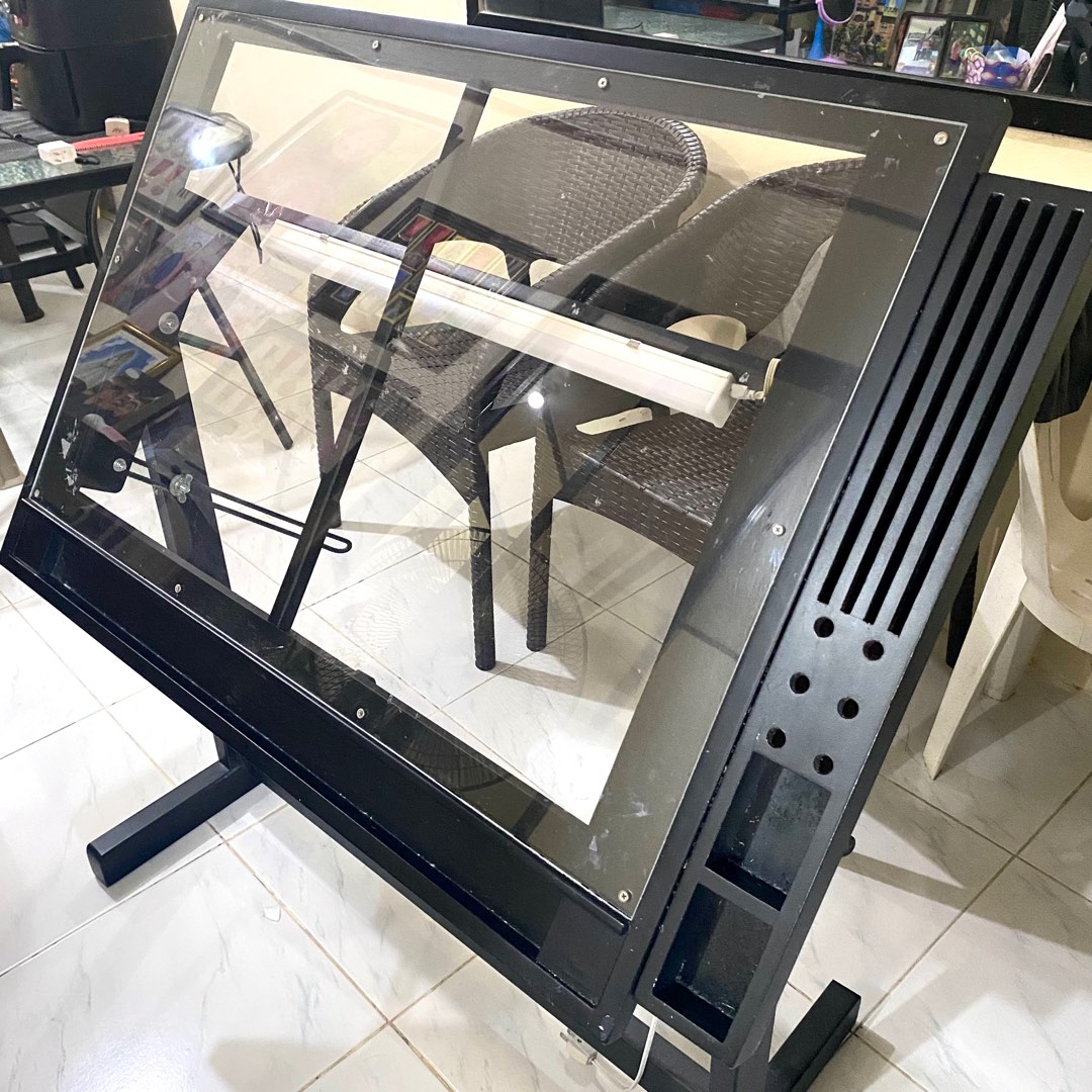 Glass Drafting Table with LED Light - WITH T-SQUARE HOLDER AND ...