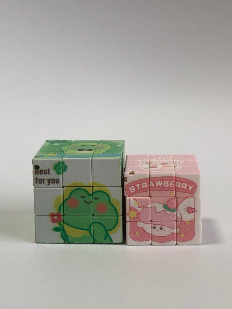 Green Frog and Pink Strawberry Mini Rubiks Cube Keychain, Hobbies ...