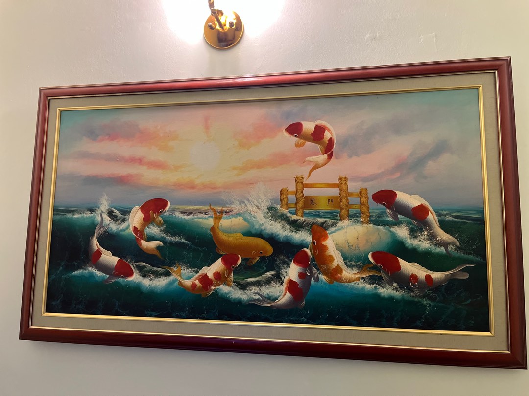 koi fish leaping dragon gate with frame & Big Chinese vase, Hobbies ...