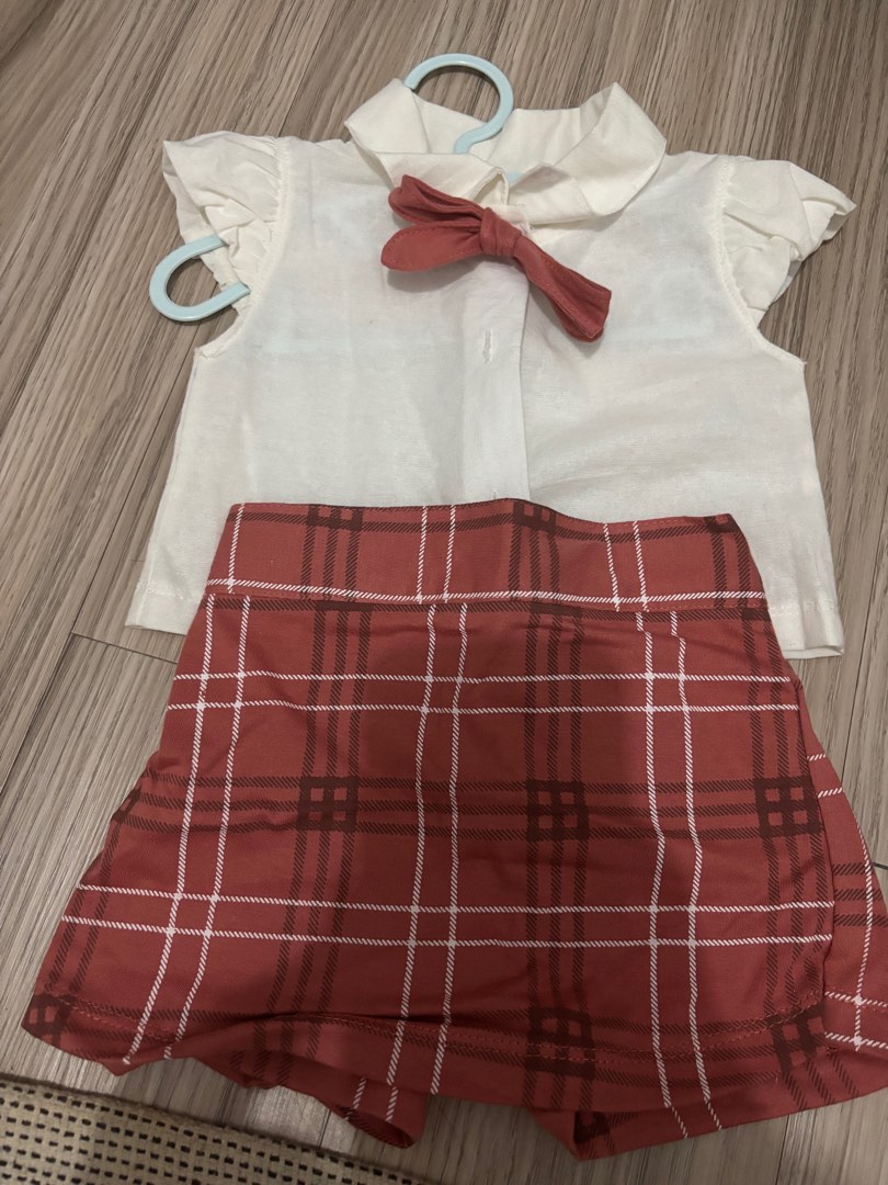 Looms rust plaid school girl outfit skort terno, Babies & Kids, Babies ...