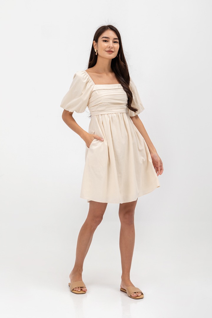 love and bravery lab STEPHANIE PLEATED CHEST MINI DRESS - M, cream ...