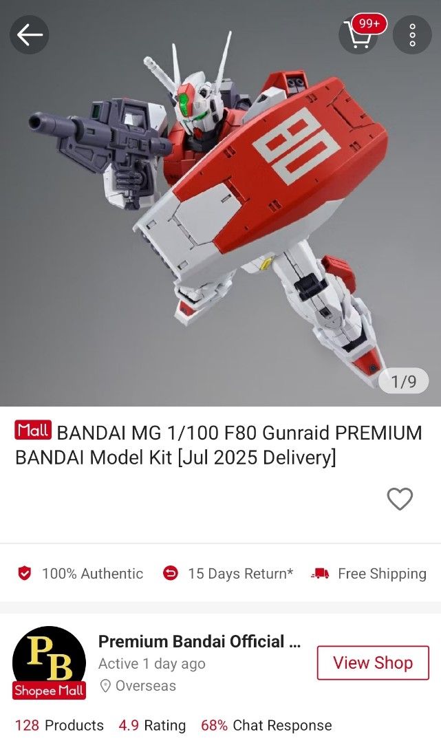 MG 1/100 F80 Gunraid Premium Bandai (Pbandai) Gundam Model Kit (Gunpla ...
