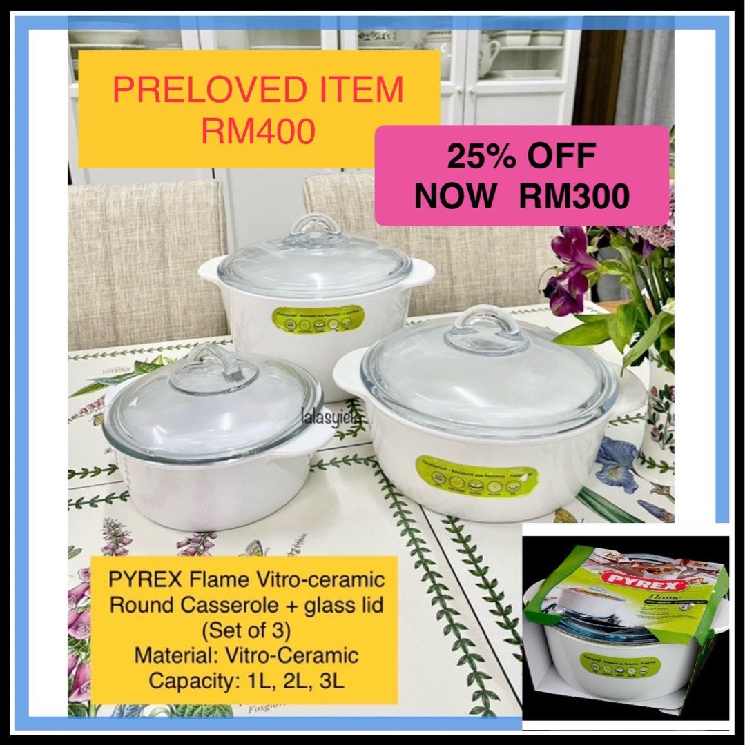 Pyrex Flame (set of 3), Furniture & Home Living, Kitchenware ...