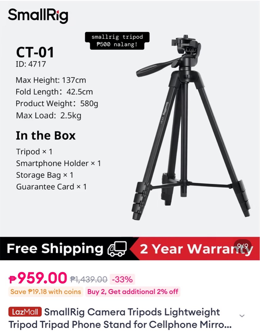 SmallRig Camera Tripod, Photography, Photography Accessories, Tripods ...