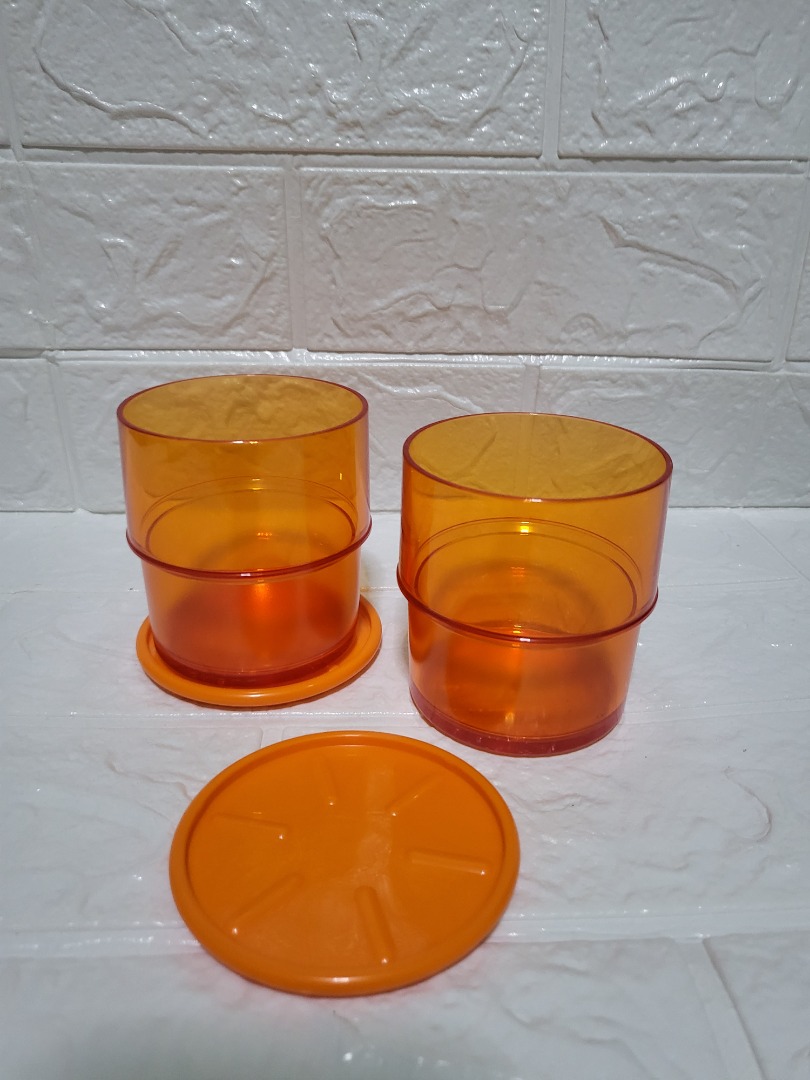 Tupperware Crystal Low Glass with Lid/Coaster, Furniture & Home Living ...