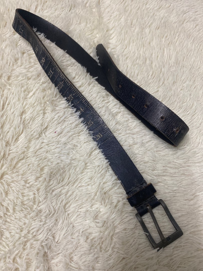 Vintage Leather Belt with Ruler Print - Distressed & Aged Look, Men's ...