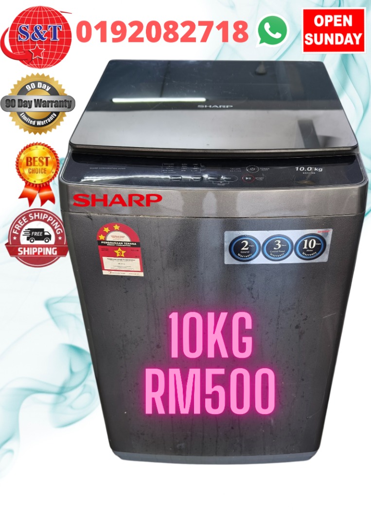 WASHING MACHINE SHARP 10KG BLACK, TV & Home Appliances, Washing ...