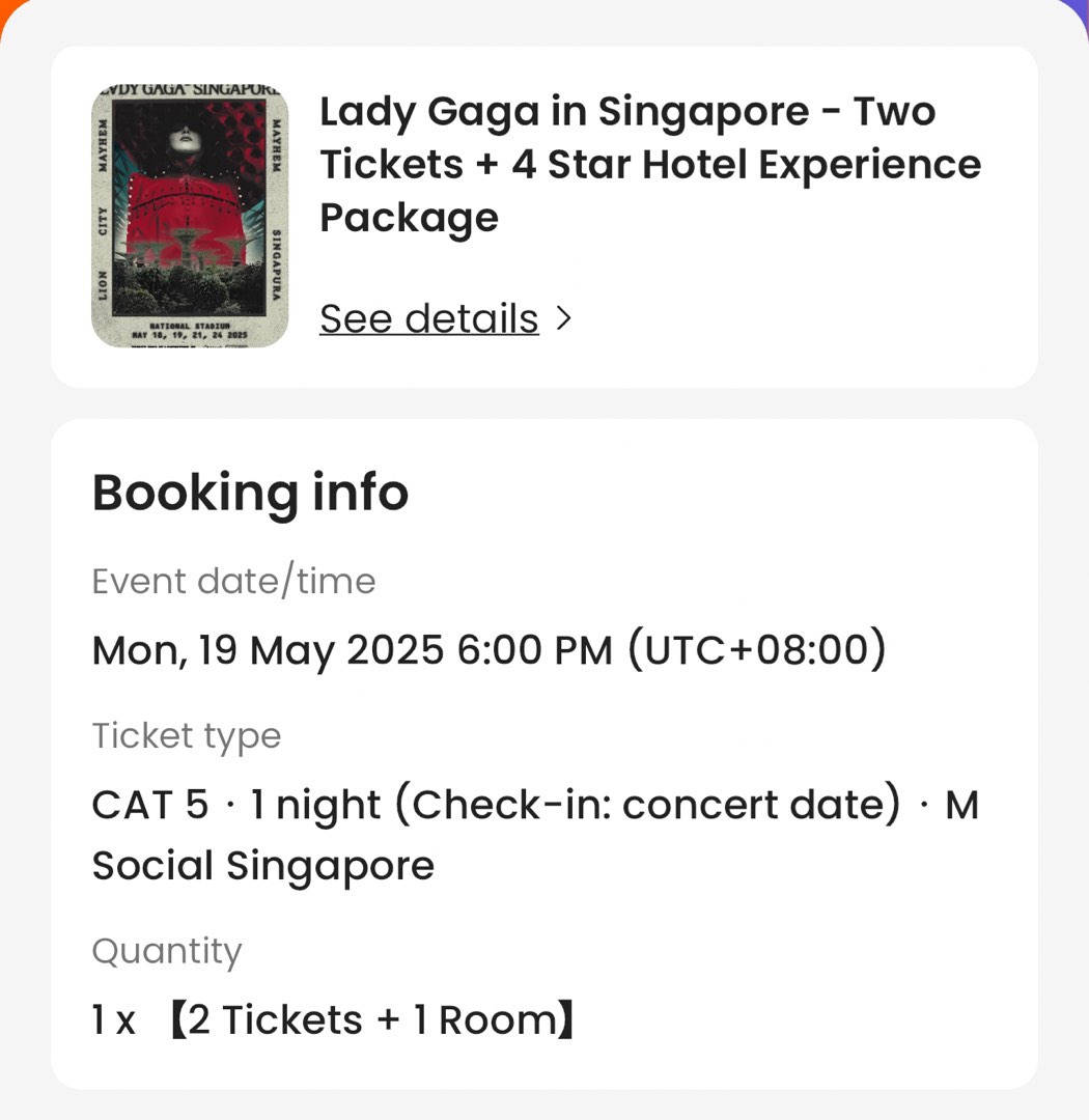 2025 Lady Gaga Singapore Mayhem Klook Hotel Staycation Package 19 May ...