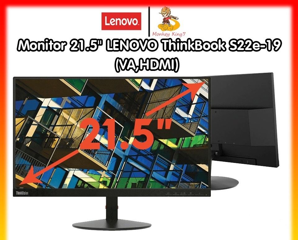 22" Lenovo ThinkVision S22e-19 1080p FullHD HDMI/VGA 75hz FreeSync ...
