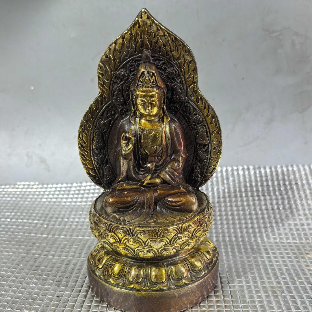 Antique Bronze Collection: Pure Copper Gilded Backlit Statue of Guanyin ...