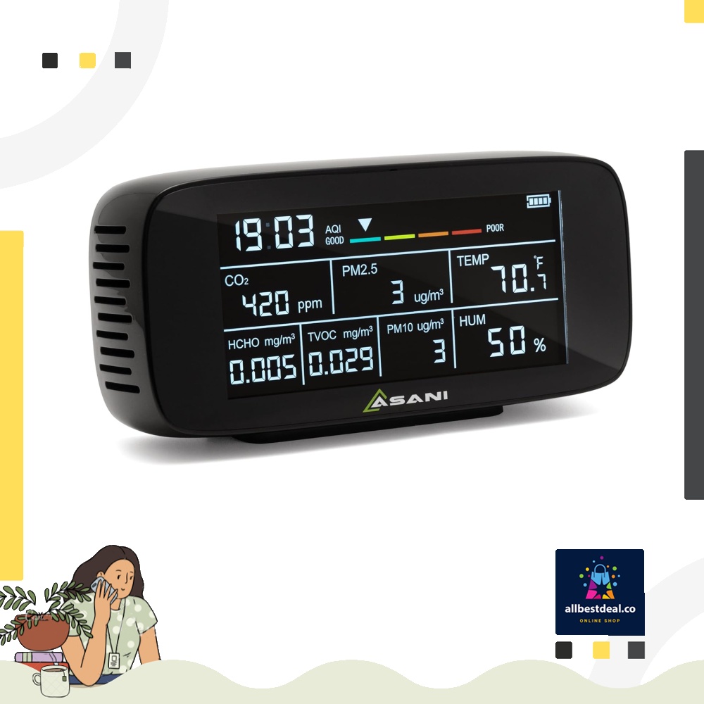 Asani Indoor Air Quality Monitor - 9-in-1 Portable Use for Home, Office - Detects 8 Major Air ...