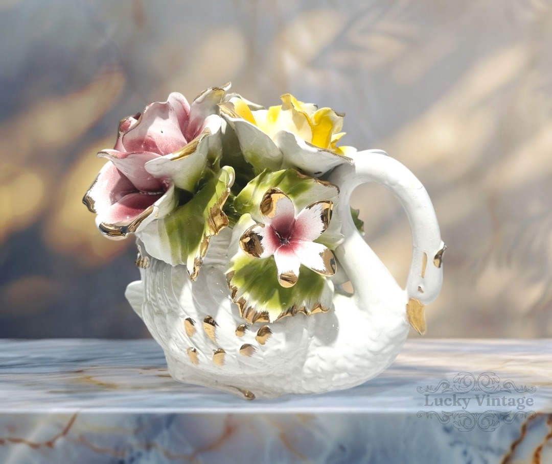 Capodimonte Vintage Swan Rose Floral Figurine (Made in Italy), Antik ...