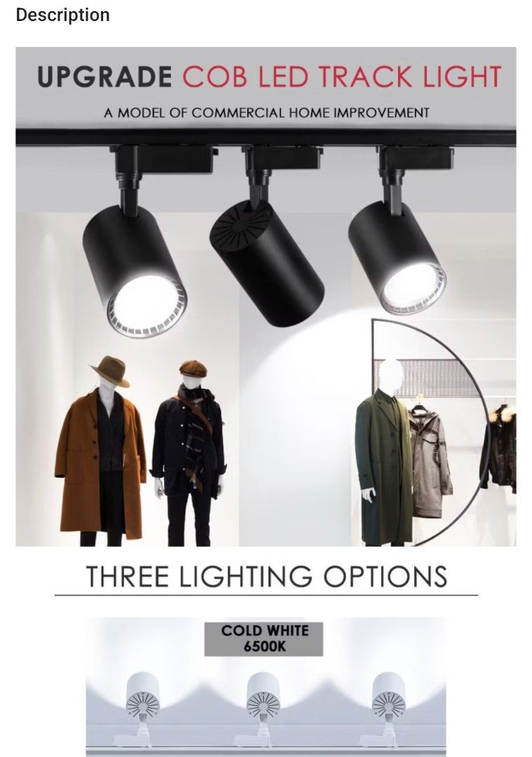 COB LED Track Light 40W, 6500K (Black Body) Rail Lamp Track Lighting ...