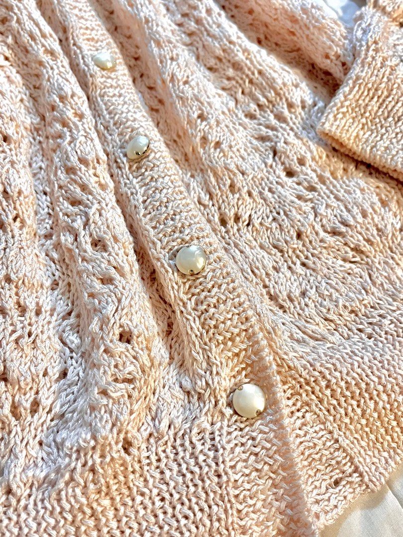 crochet coquette cardigan in soft pink with pearl buttons, Women's ...