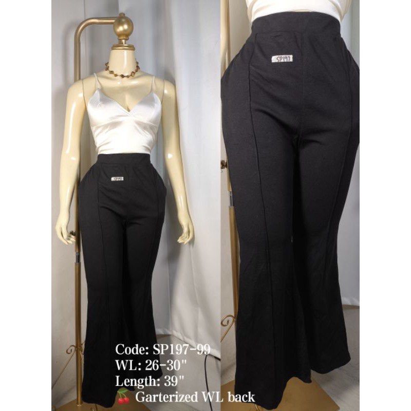Garterized Black Semi Flare Pants, Women's Fashion, Bottoms, Other ...