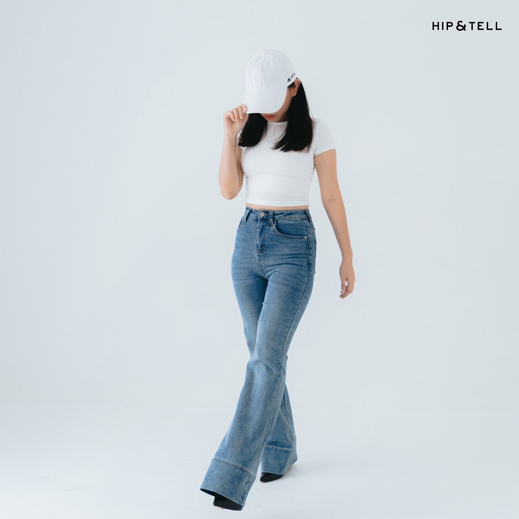 Hip&tell ashley jeans flare dark blue, Fesyen Wanita, Pakaian Wanita ...