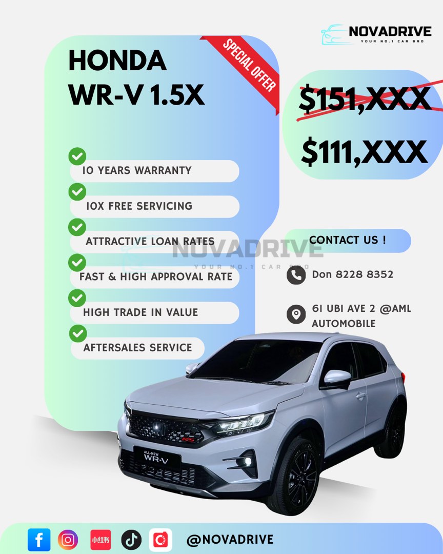 Honda WR-V 1.5X (BRAND NEW 2024), Cars, Parallel Imports on Carousell