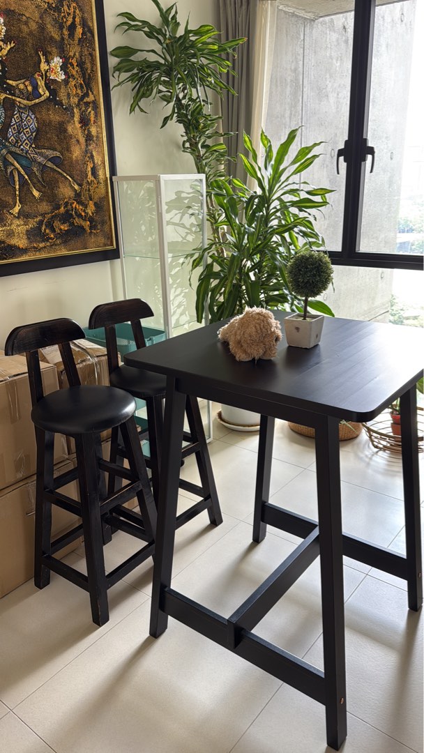 IKEA NORRAKER HIGH TABLE + 2 BAR CHAIRS, Furniture & Home Living ...