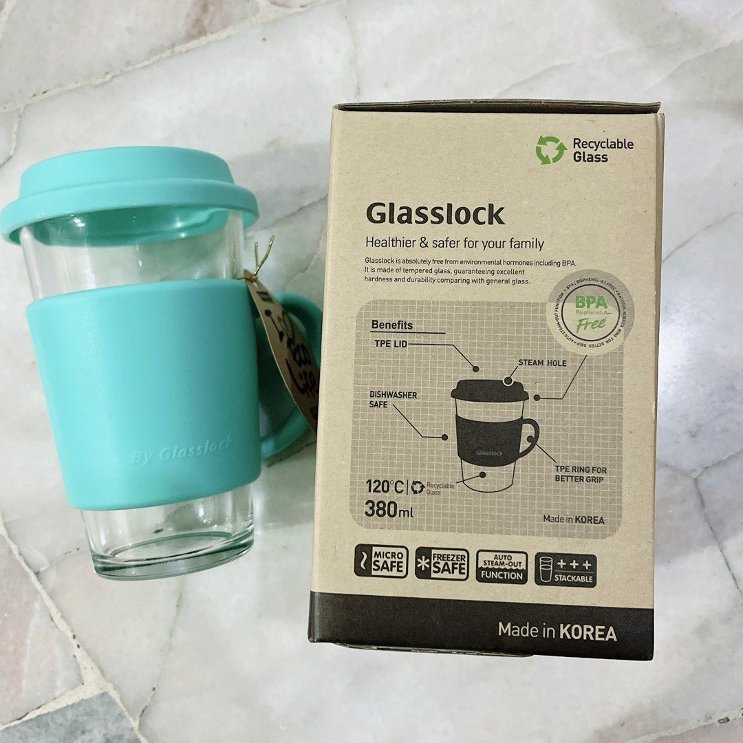Blue Korea Glasslock Cup🩷brandnew!BPA free🩷micro and freezer safe🩷made ...