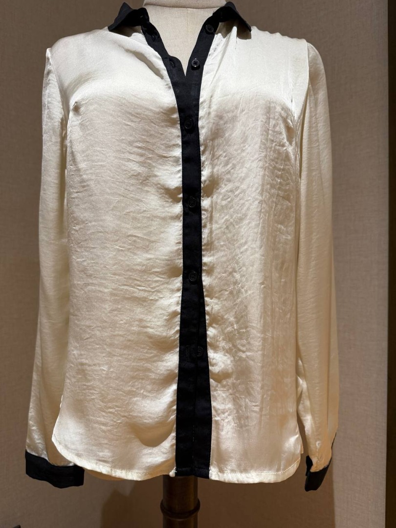 Old Money Satin Button-Up | Vintage Contrast Collar Blouse (H&M 34 ...