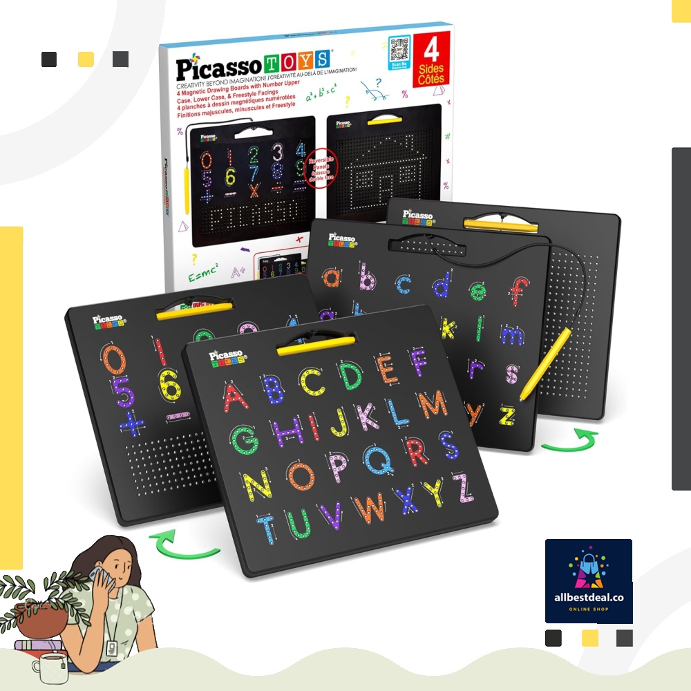 PicassoTiles 2PK 4-in-1 Magnetic Drawing Board 12x10 inch Large Magnet ...