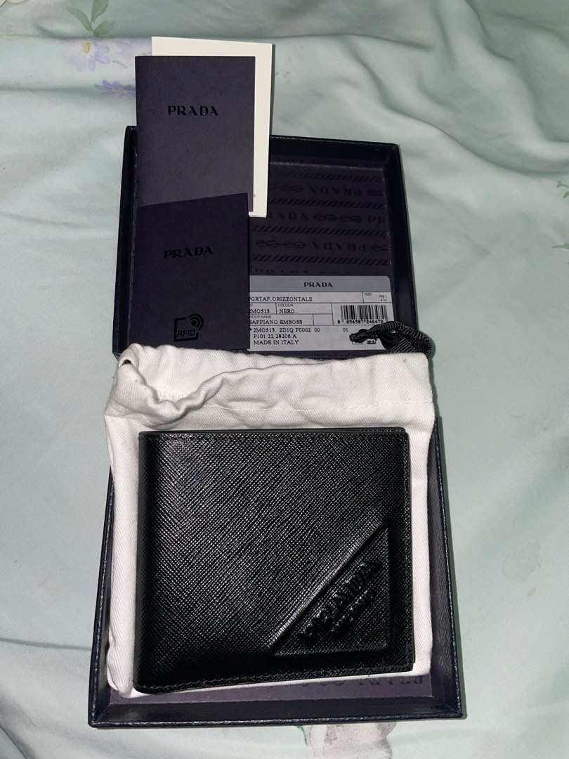 Prada wallet embossed logo saffiano leather bi-fold, Luxury, Bags ...