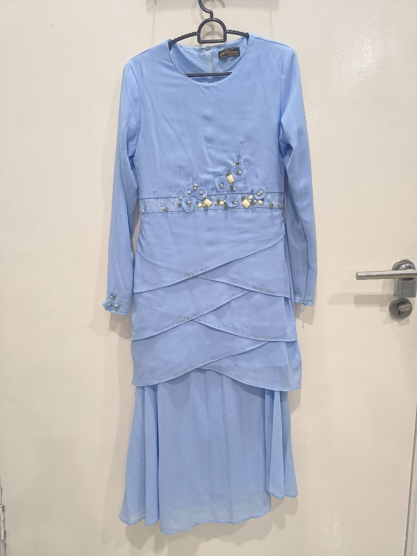 Primavalet Baby Blue Kurung, Women's Fashion, Muslimah Fashion, Baju ...