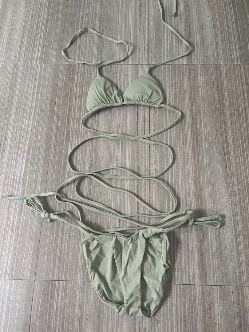 Sage String Bikini Set with Longer Straps (sewlocalph), Women's Fashion ...