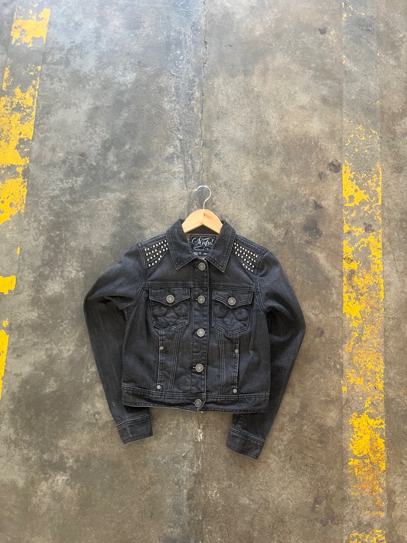 Sinfu Denim Jacket Black, Women's Fashion, Coats, Jackets and Outerwear ...