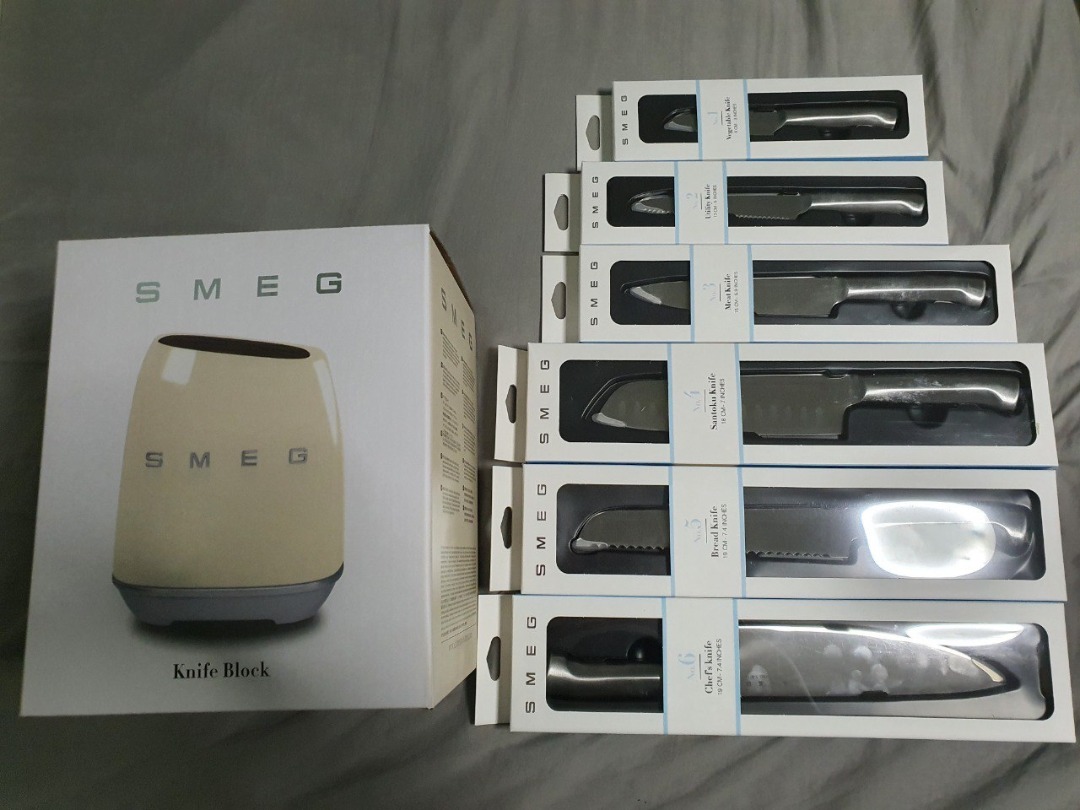 SMEG Knife Block Cream & Full Knives Set [SEALED BRAND NEW], Furniture ...